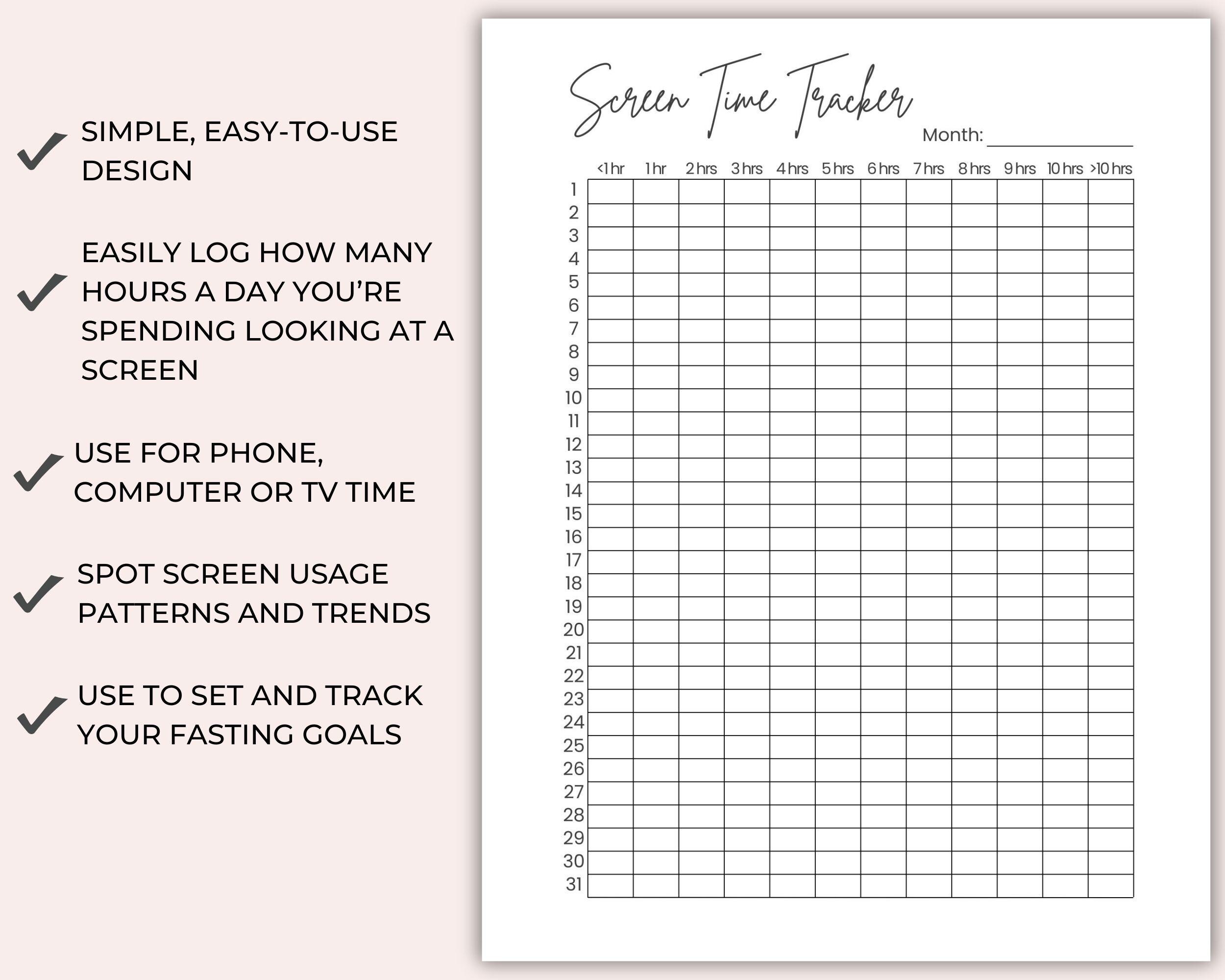 Monthly Screen Time Tracker - Printable Journal Page - Daily Screen Time Tracking - Screen Time ...