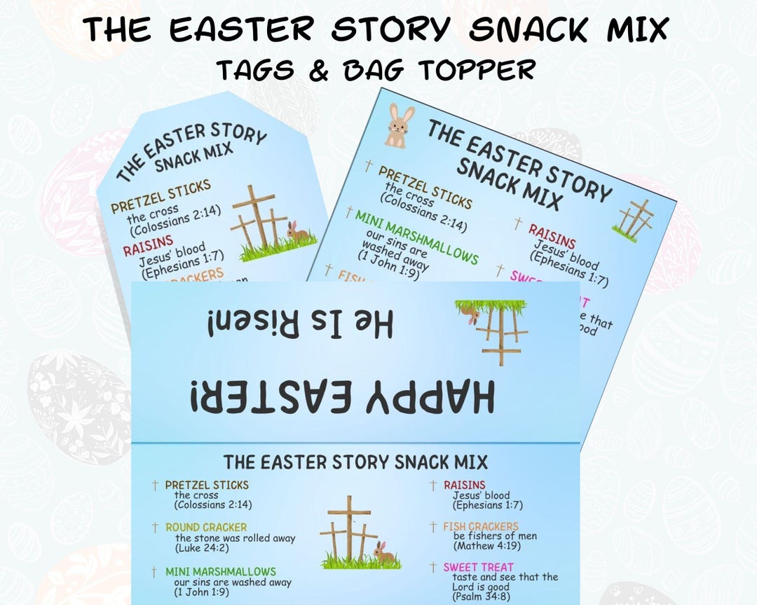 The Easter Story Snack Mix Printable Tags, Sunday School Lesson Treat ...