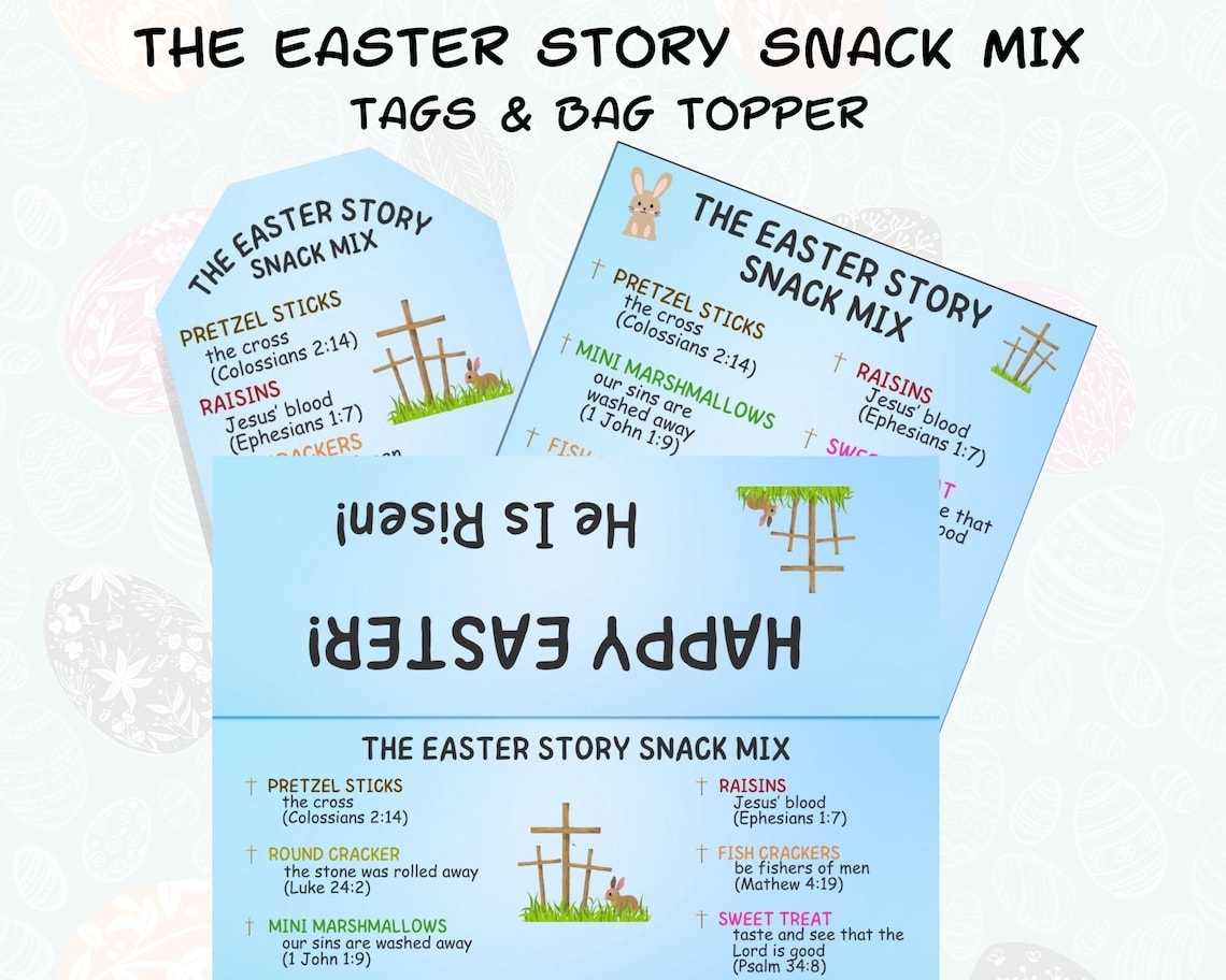 The Easter Story Snack Mix Printable Tags, Sunday School Lesson Treat ...