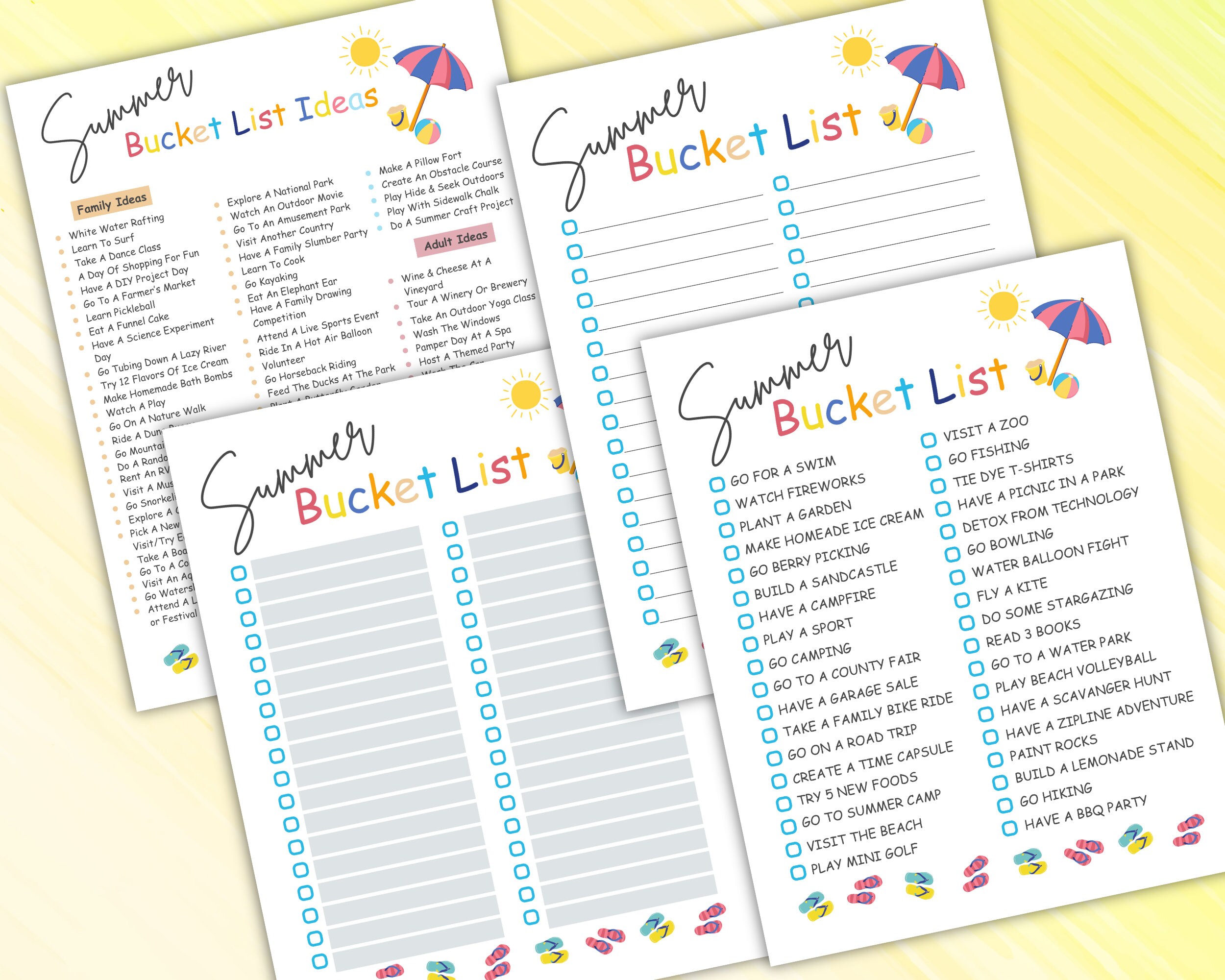 Editable Summer Bucket List Printable - Summer Planner - Kids Vacation ...