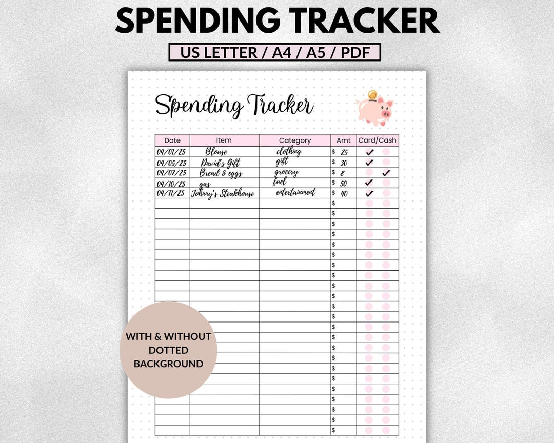 Printable Spending Tracker Journal Page | Daily Expense Log | Simple ...