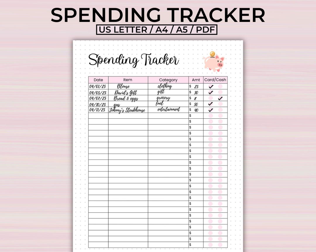 Printable Spending Tracker - Spending Journal Page - Simple Expense ...