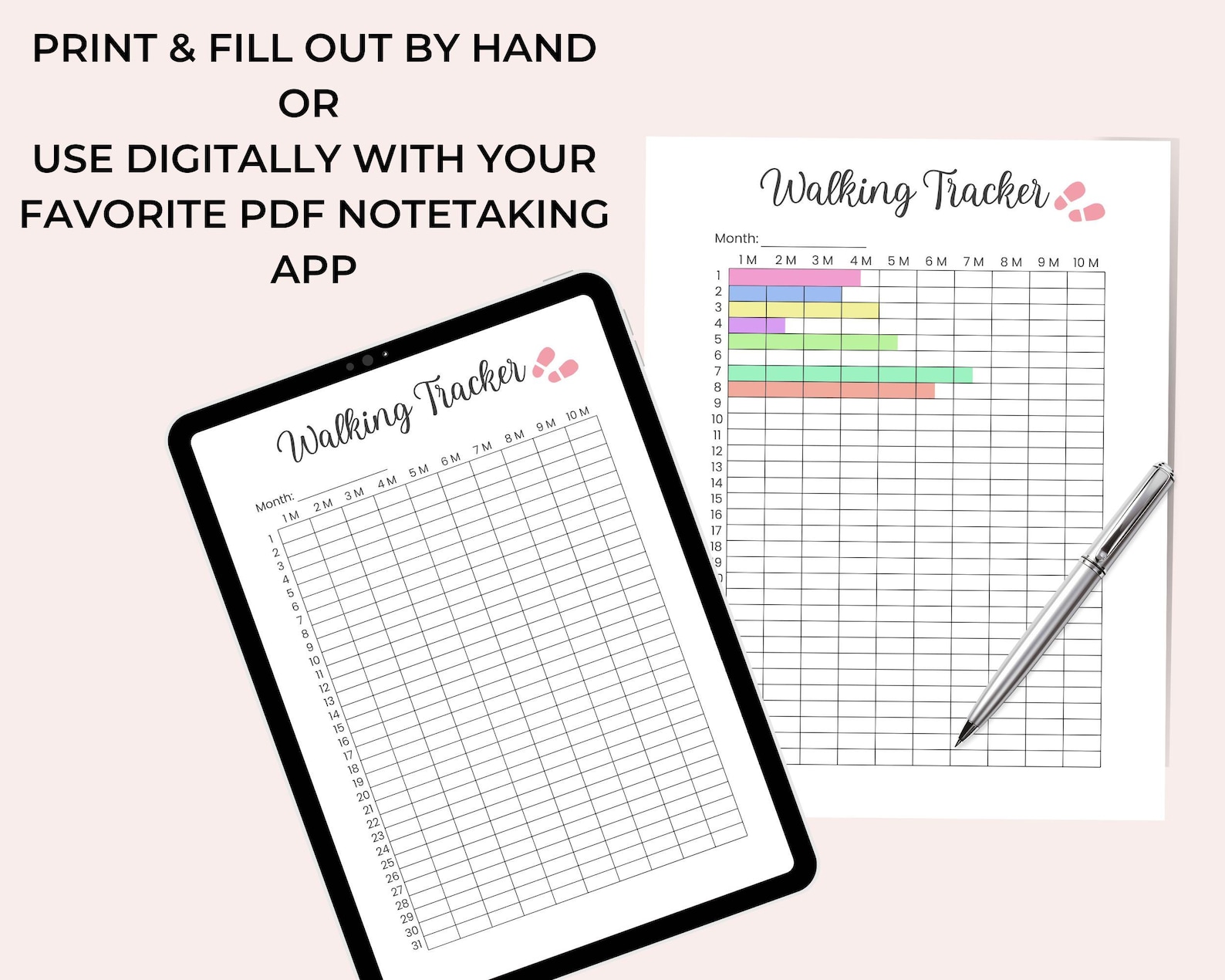 Monthly Walking Tracker Printable - Daily Mileage Log - Journal Page ...