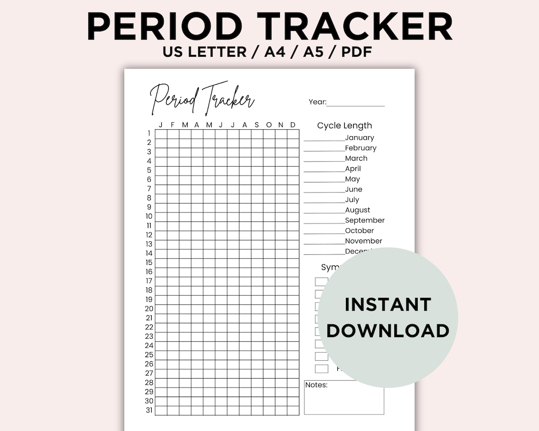 Period Tracker Printable, Period Checklist, Monthly Cycle, Menstrual ...