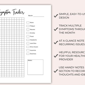 Monthly Symptom Tracker Printable - Journal Page - Symptom Log - Daily ...