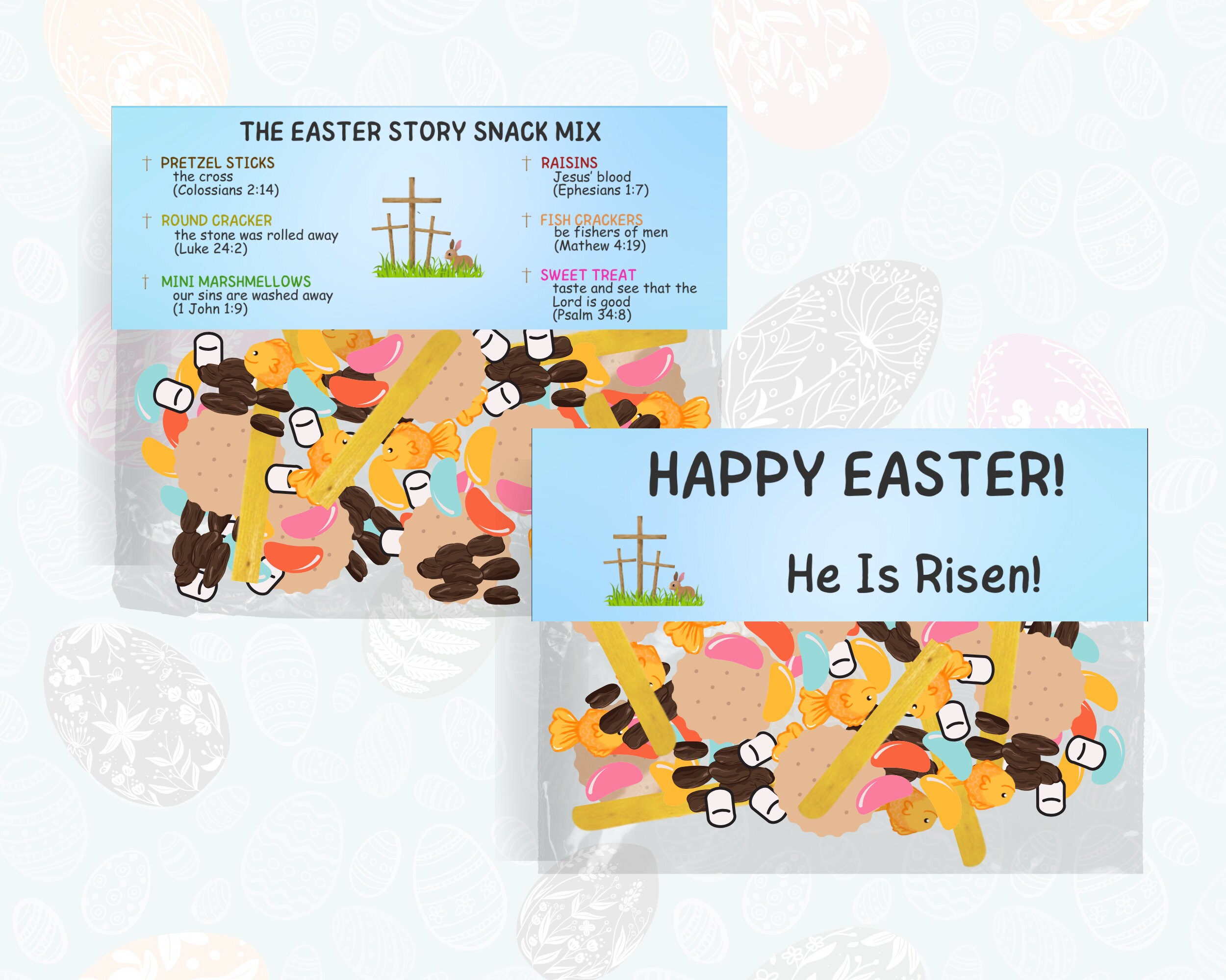 The Easter Story Snack Mix Printable Tags, Sunday School Lesson Treat ...