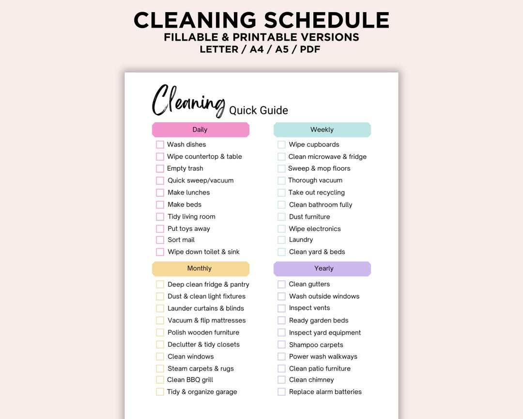 Editable Cleaning Schedule, Printable Cleaning Chart, Daily Weekly ...