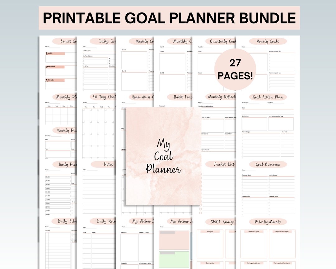 Goal Planner Bundle Printable, Smart Goal Planner, Daily Weekly Monthly ...