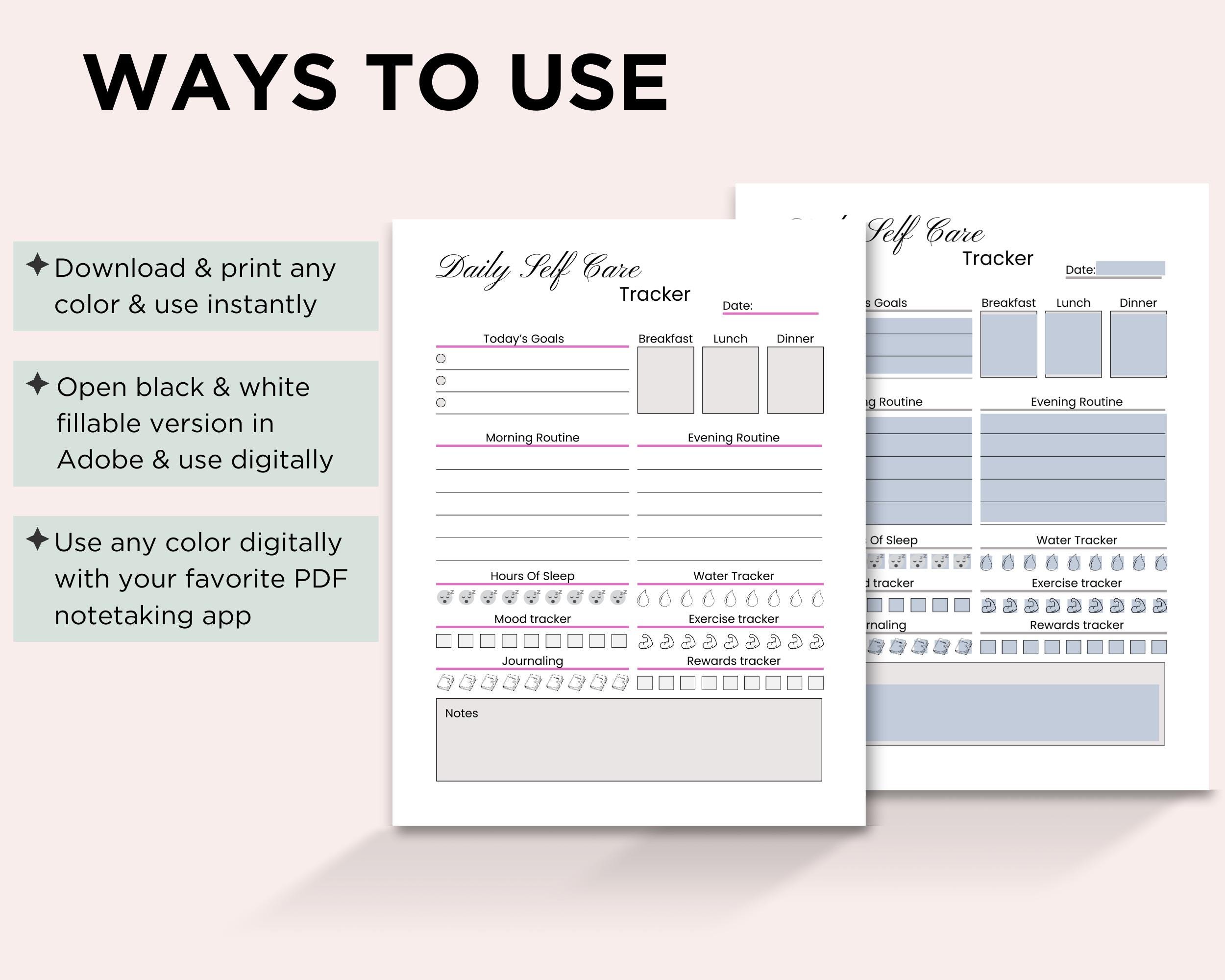 Editable Daily Self Care Tracker - Printable Self Care Planner - Self ...