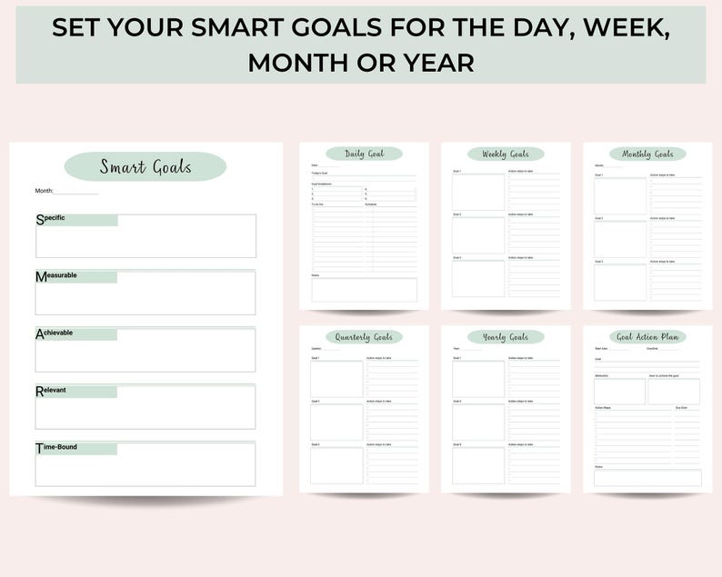 Editable Goal Planner Bundle - Printable SMART Goal Setting - Daily ...