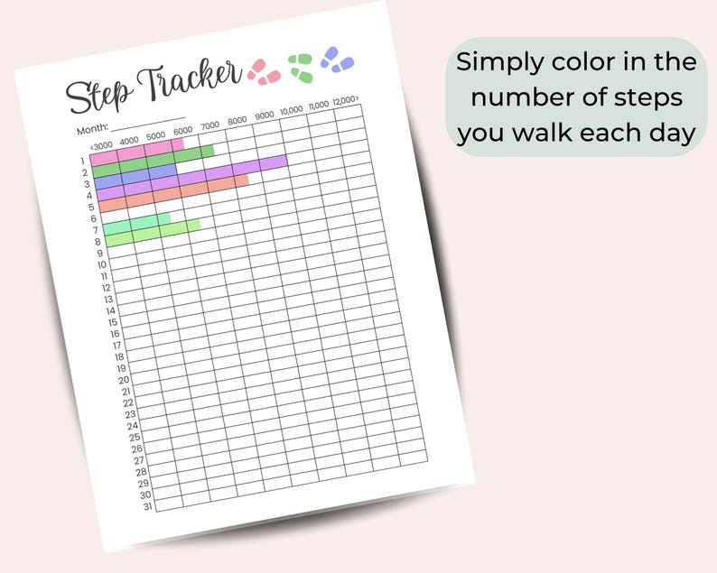 Monthly Step Tracker Printable - Journal Page - Daily Step Log ...
