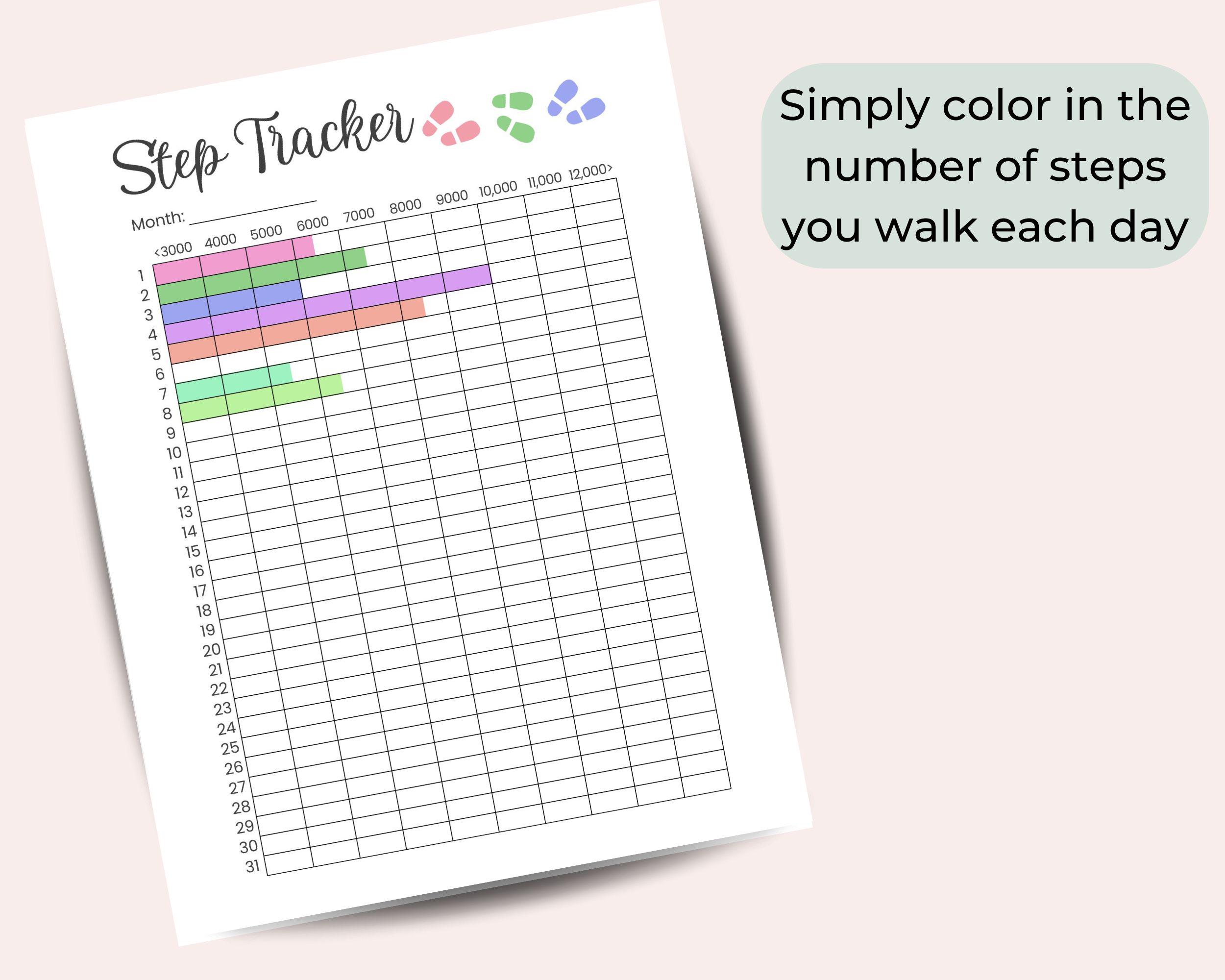 Monthly Step Tracker Printable - Journal Page - Daily Step Log ...