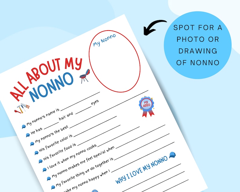 All About My Nonno Printable, Father’s Day Questionnaire, Nonno ...