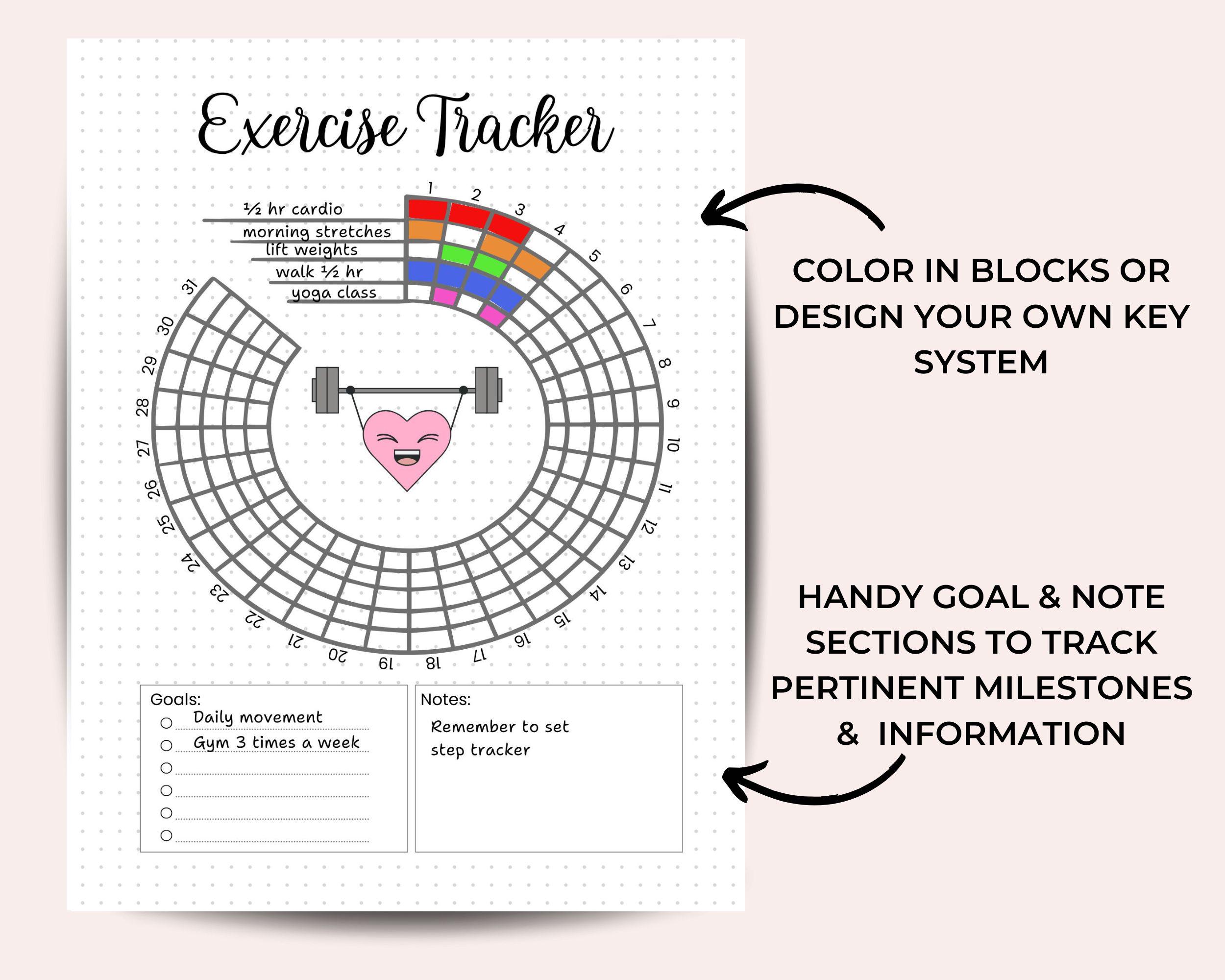 Monthly Exercise Tracker Printable - Workout Log - Fitness Goal Planner ...