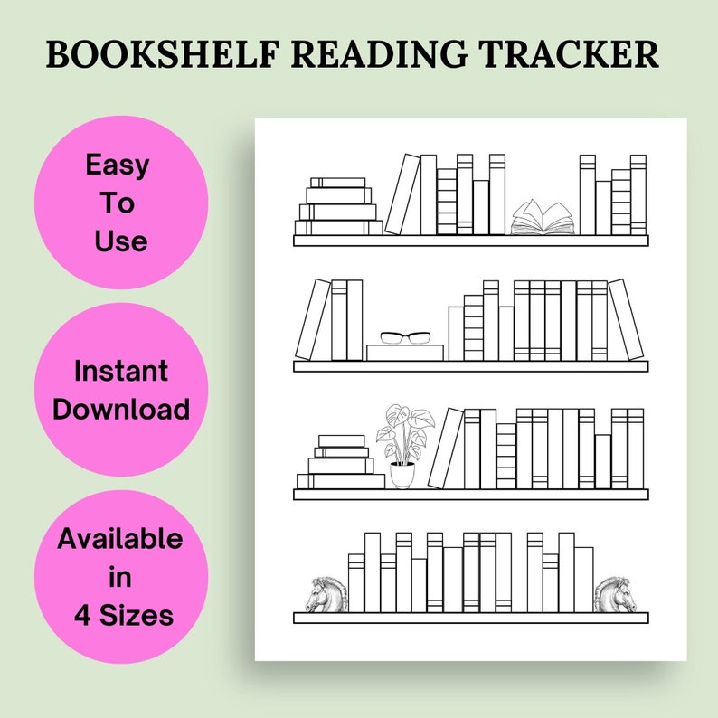 Bookshelf Reading Tracker Printable, Reading Tracker Letter, A4, A5, HP ...