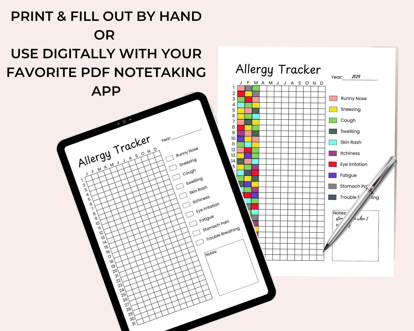 Yearly Allergy Tracker Printable - Journal Page - Allergies Log - Track ...
