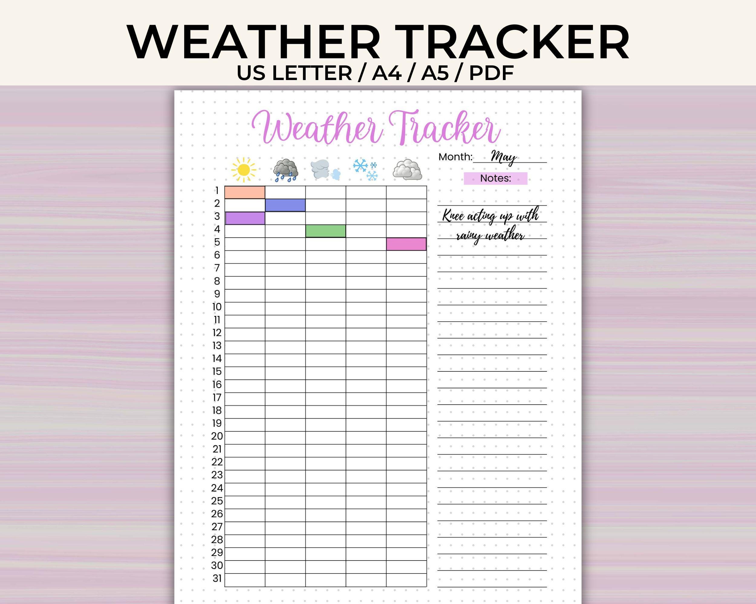 Monthly Weather Tracker Printable – Journal Page - Weather Log (letter ...