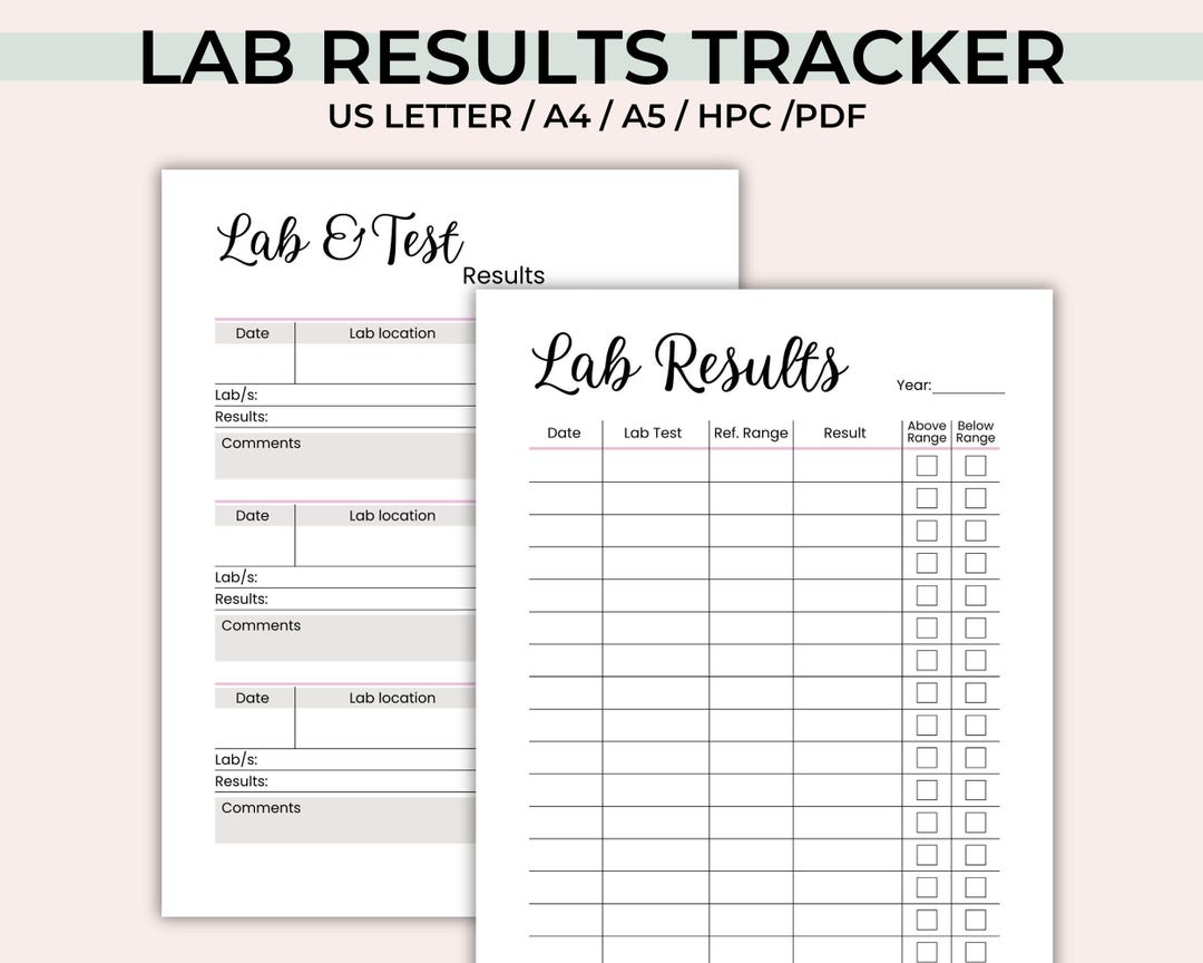 Editable Lab Results Tracker - Printable Lab Work Log - Monitor Lab ...