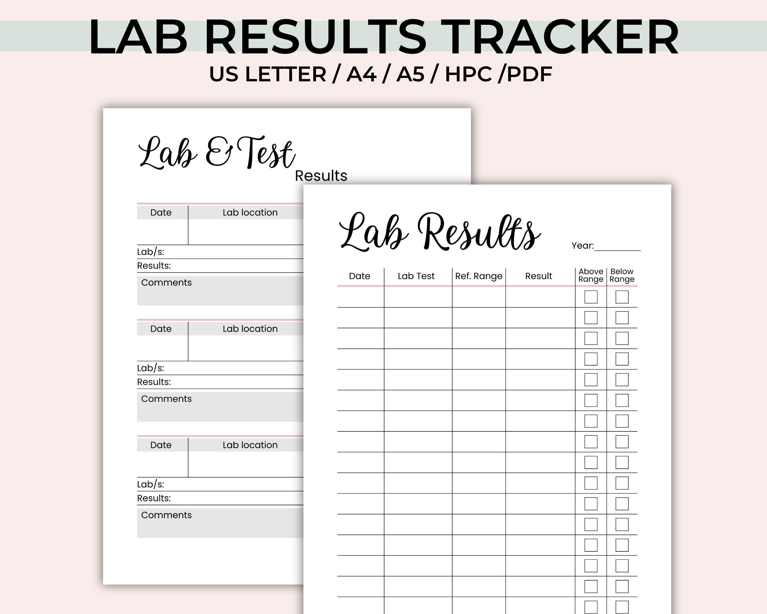 Editable Lab Results Tracker - Printable Lab Work Log - Monitor Lab ...