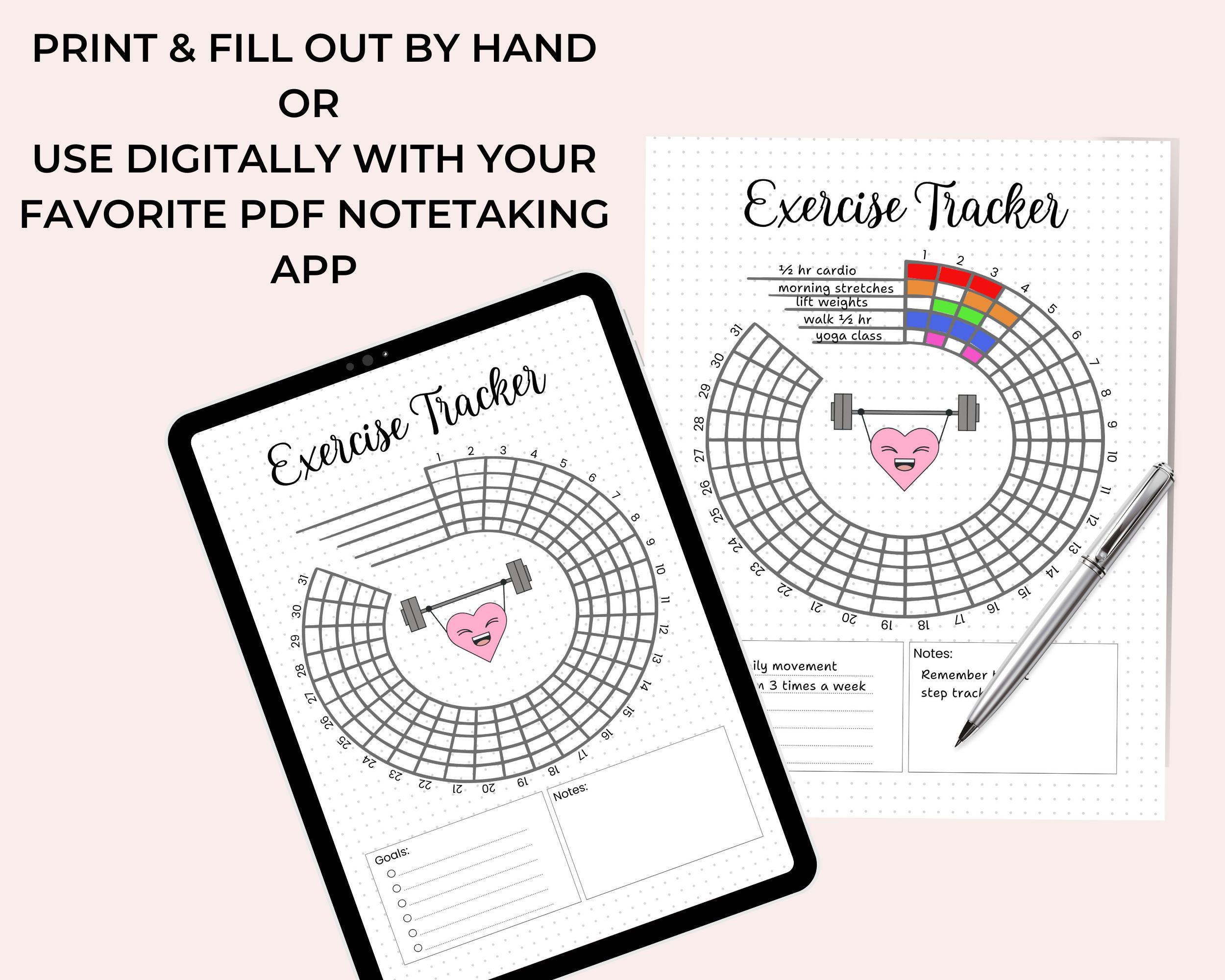 Monthly Exercise Tracker Printable - Workout Log - Fitness Goal Planner ...