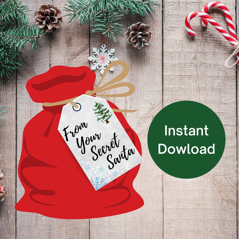 Secret Santa Gift Tags, Printable Santa Labels, Unique Santa Tags, Kris ...