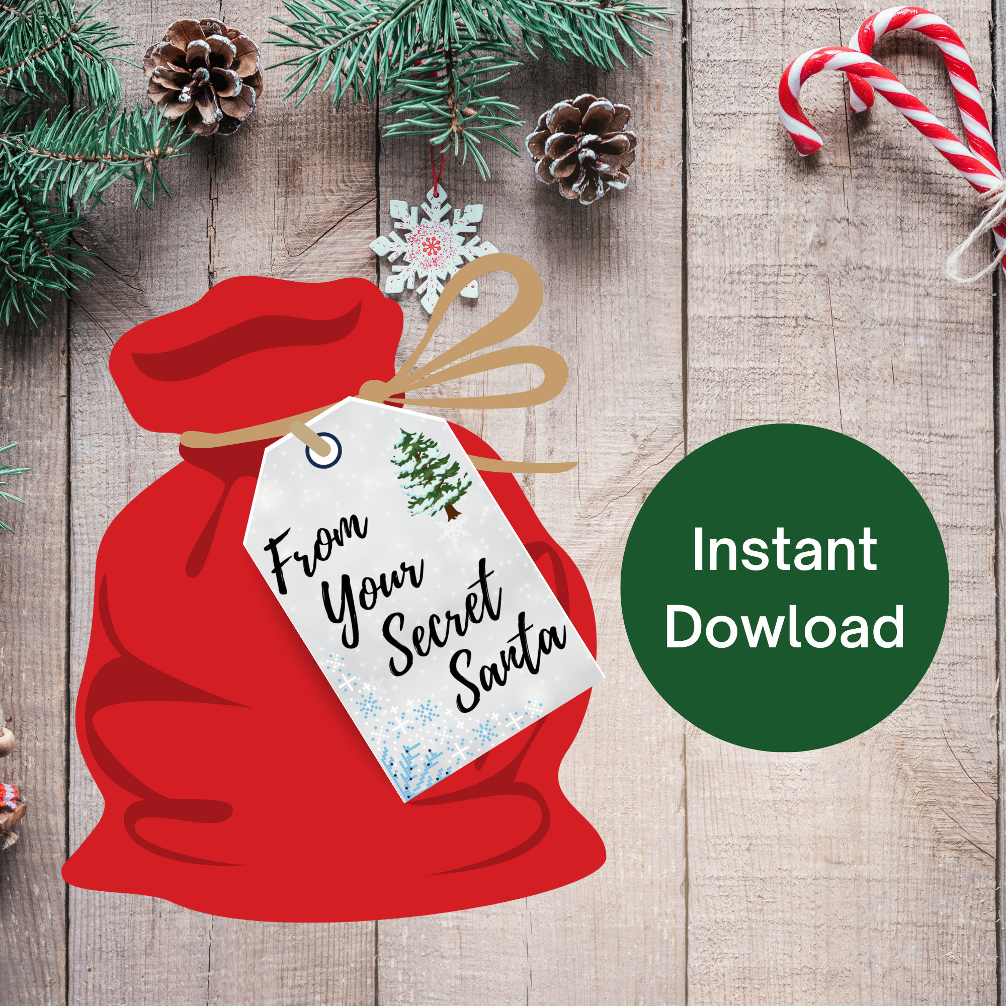 Secret Santa Gift Tags, Printable Santa Labels, Unique Santa Tags, Kris ...