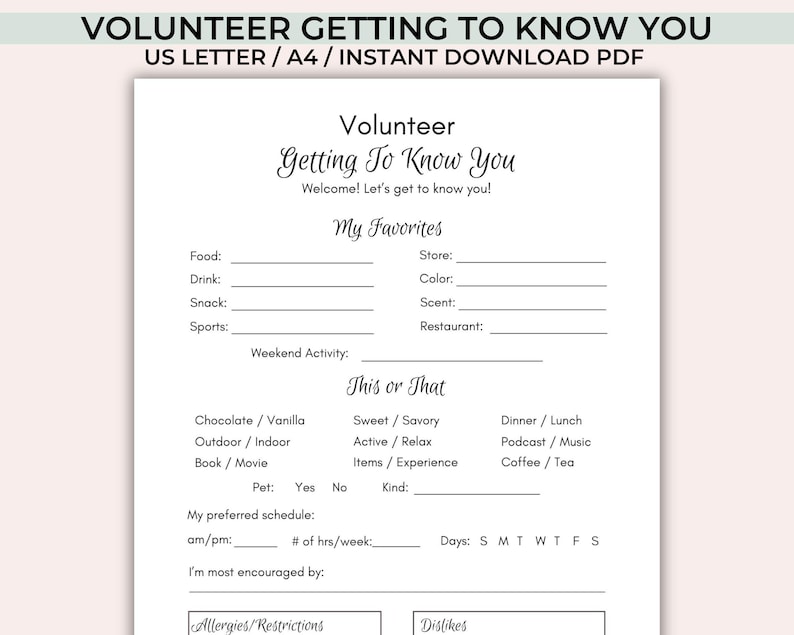 Volunteer Get to Know You Printable - Getting to Know Me Template ...