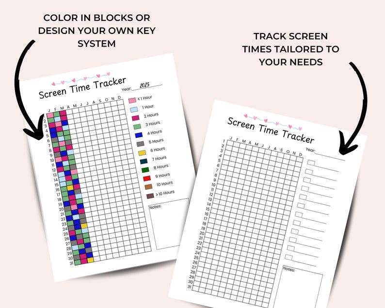 Yearly Screen Time Tracker - Printable Journal Page - Daily Screen Time ...