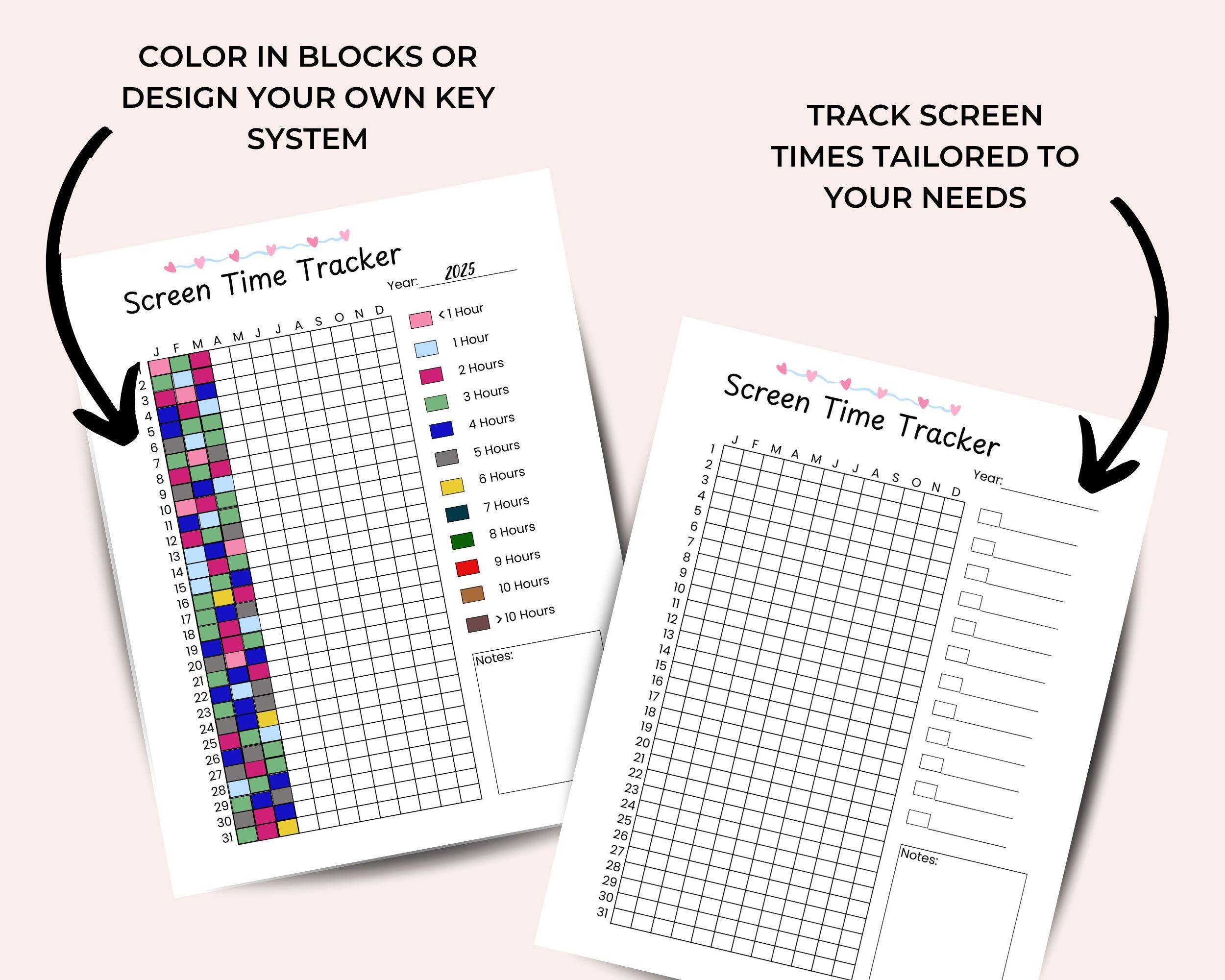 Yearly Screen Time Tracker - Printable Journal Page - Daily Screen Time ...