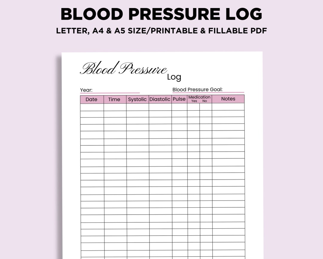 Editable Blood Pressure Log, Printable Blood Pressure Chart ...