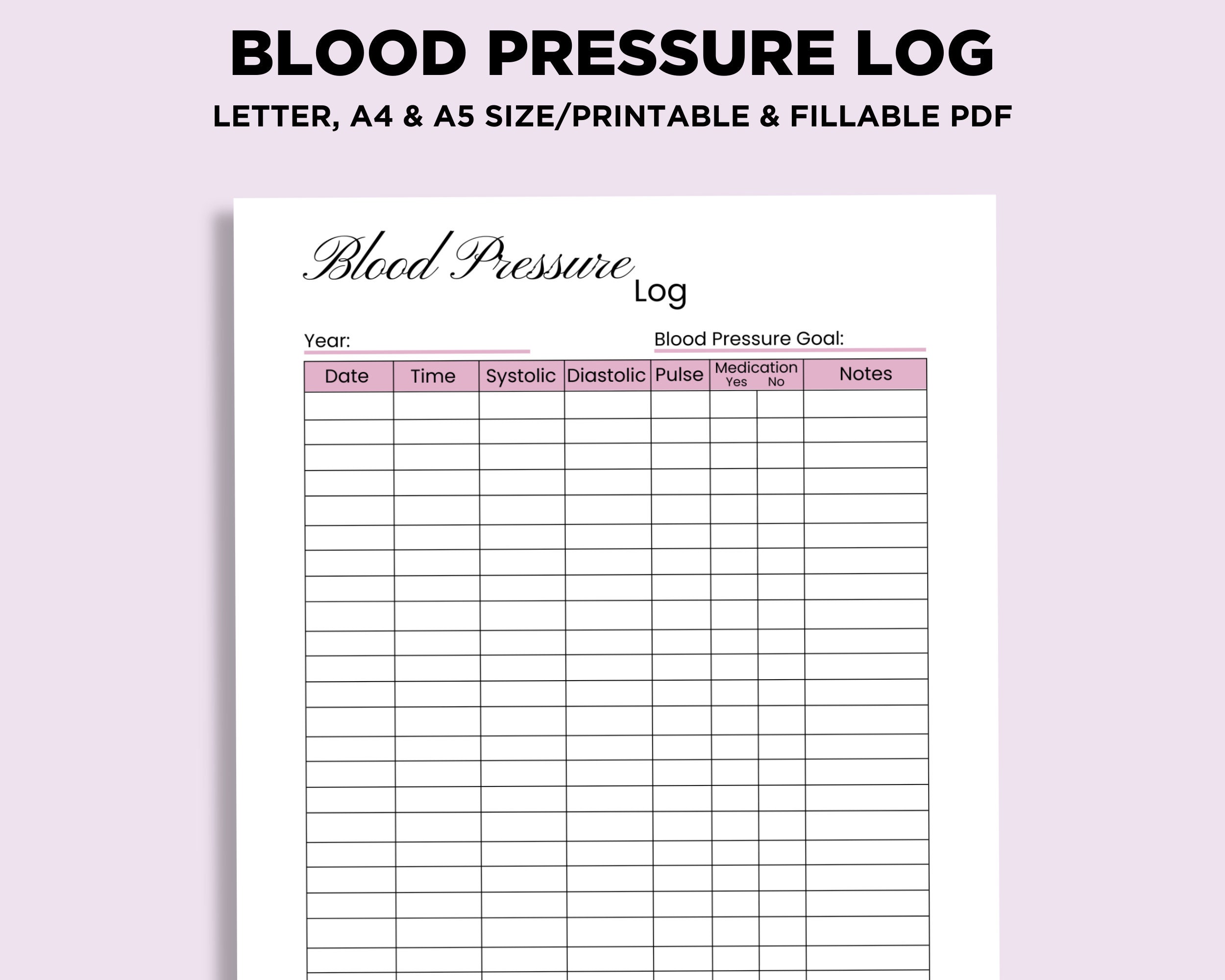 Editable Blood Pressure Log, Printable Blood Pressure Chart ...