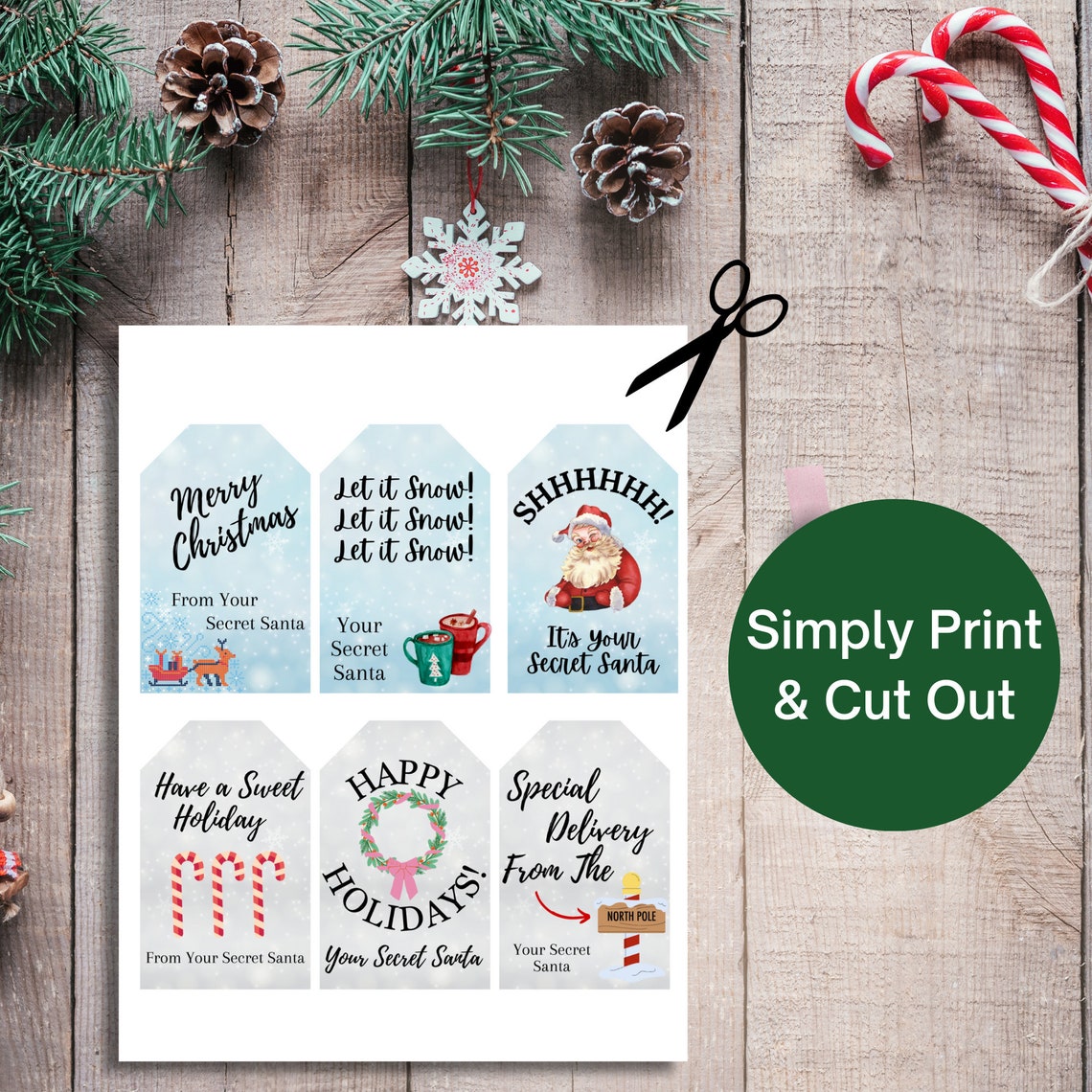 Secret Santa Gift Tags, Printable Santa Labels, Unique Santa Tags, Kris ...