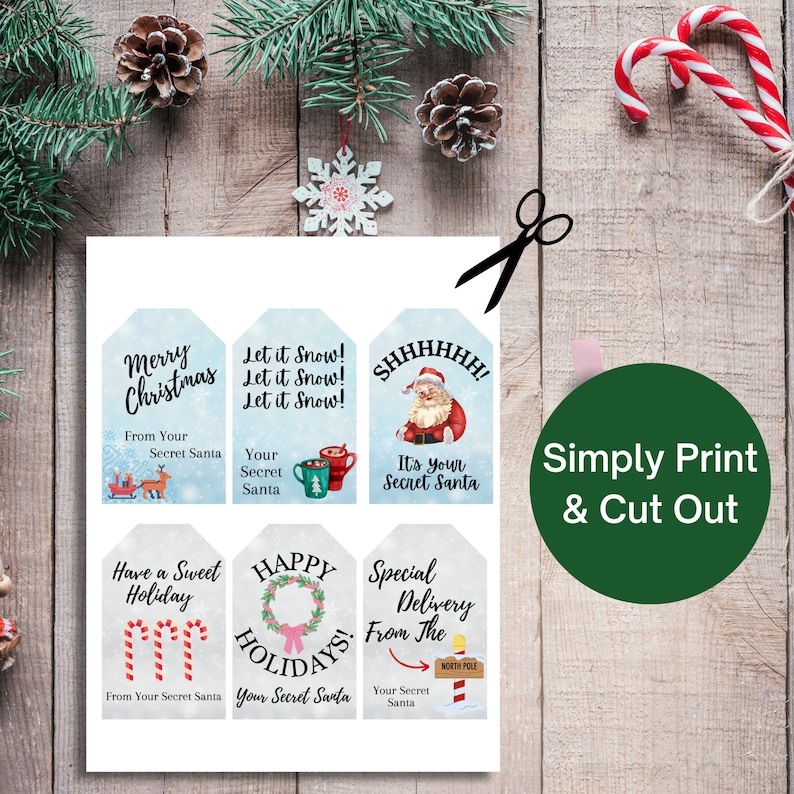 Secret Santa Gift Tags, Printable Santa Labels, Unique Santa Tags, Kris ...