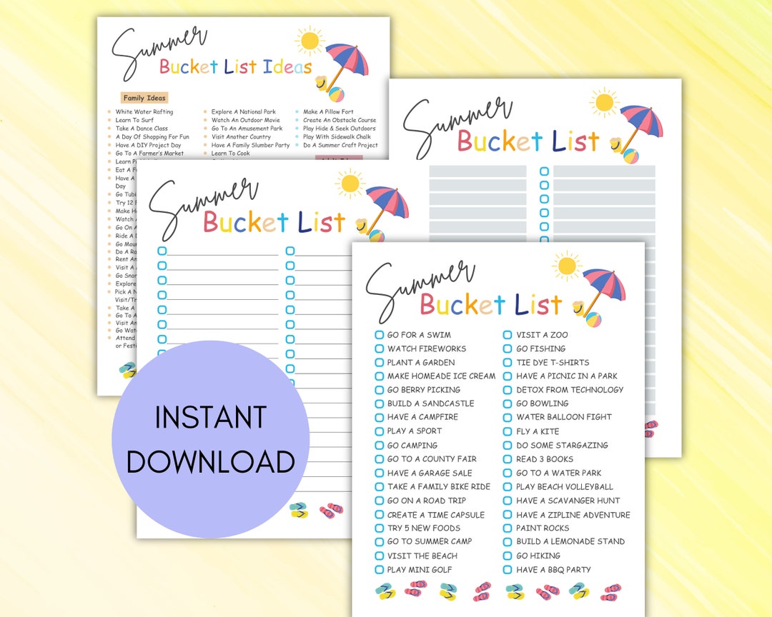 Editable Summer Bucket List Printable - Summer Planner - Kids Vacation ...