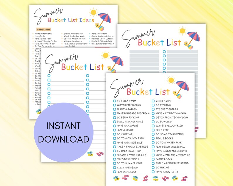 Editable Summer Bucket List - Printable Kids Vacation Activities ...