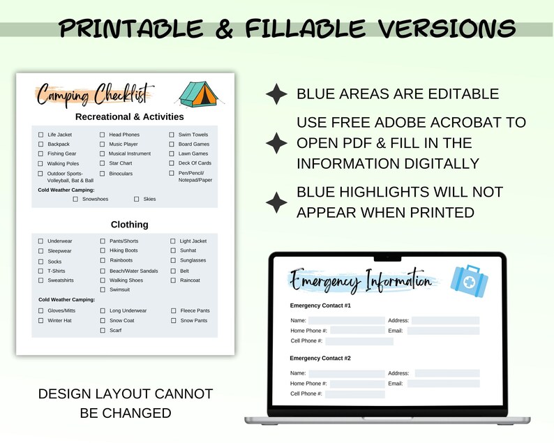 Editable Camping Checklist and Planner Printable, Camping Packing List ...