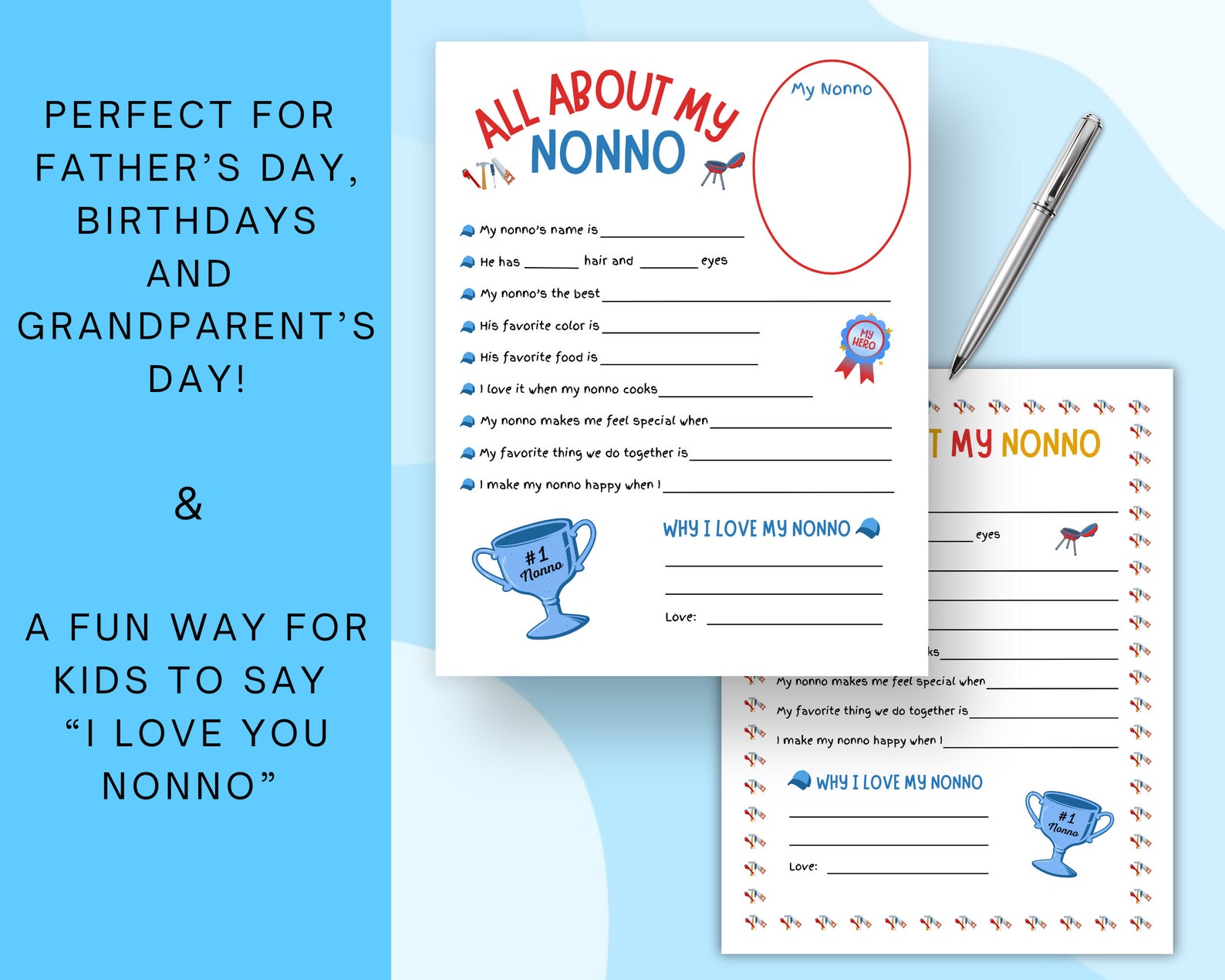All About My Nonno Printable, Father’s Day Questionnaire, Nonno ...