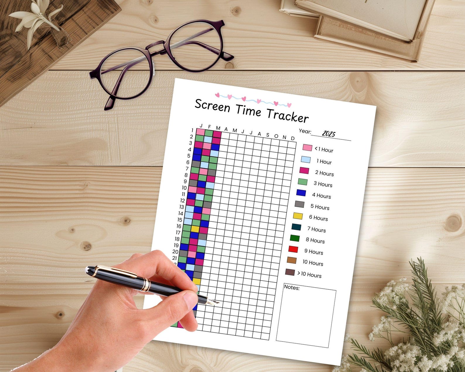Yearly Screen Time Tracker - Printable Journal Page - Daily Screen Time ...