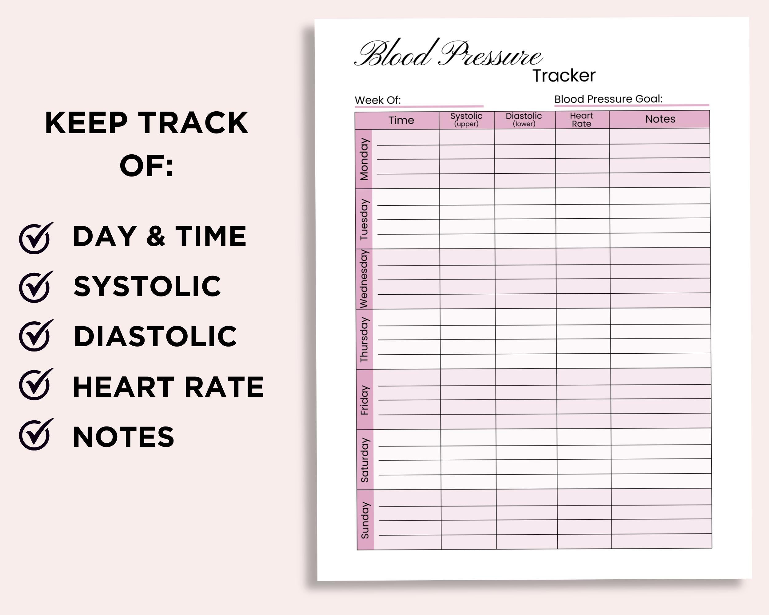 Blood Pressure Tracker Printable, Blood Pressure Log, BP Chart ...