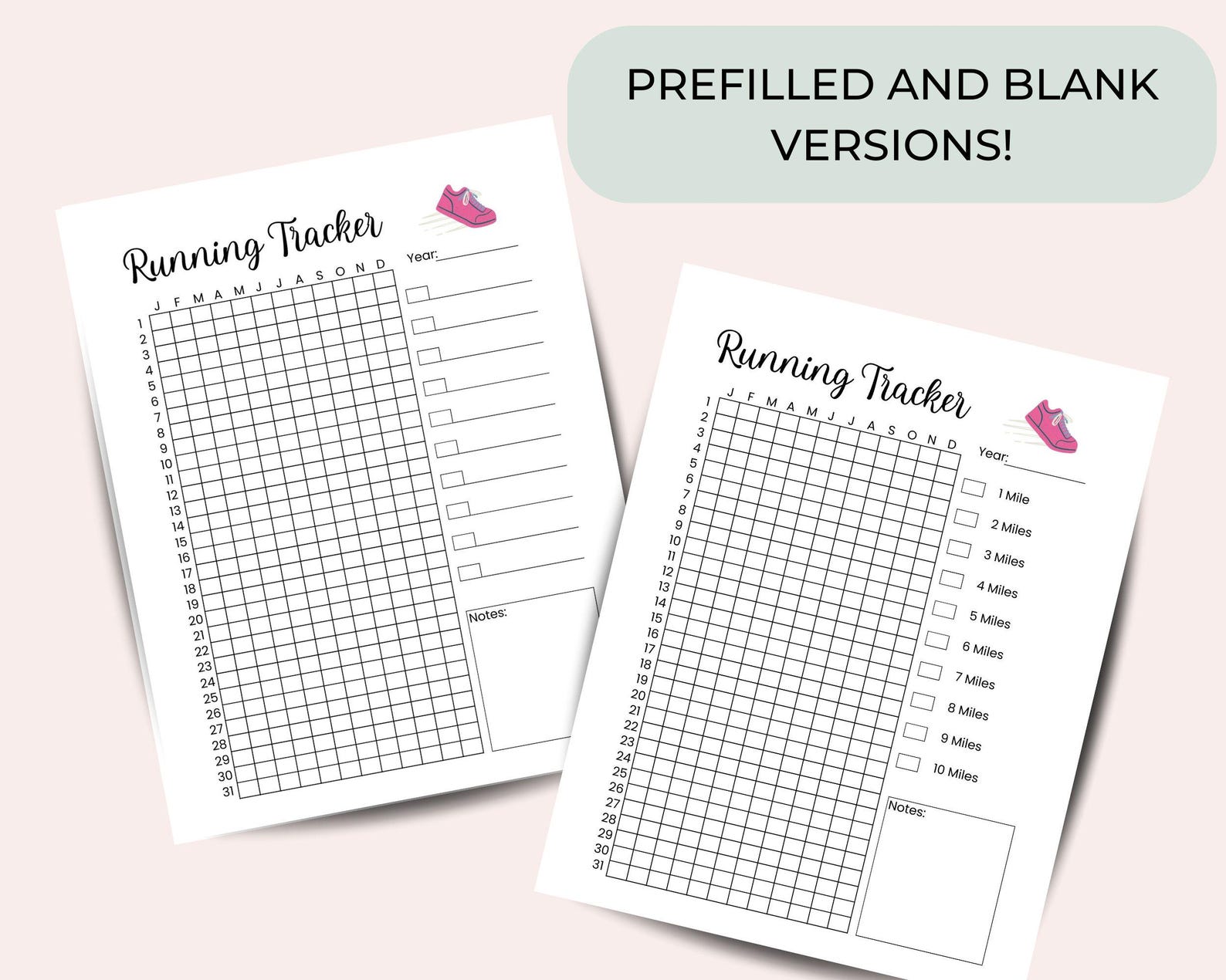 Yearly Running Tracker Printable - Journal Page - Daily Running Log ...