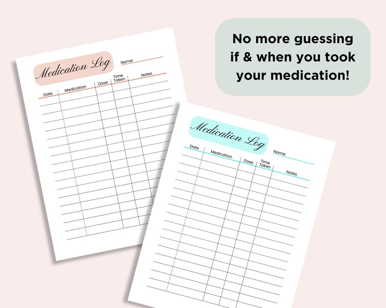 Printable Medication Log, Pill Tracker, Med List, Track Medication ...