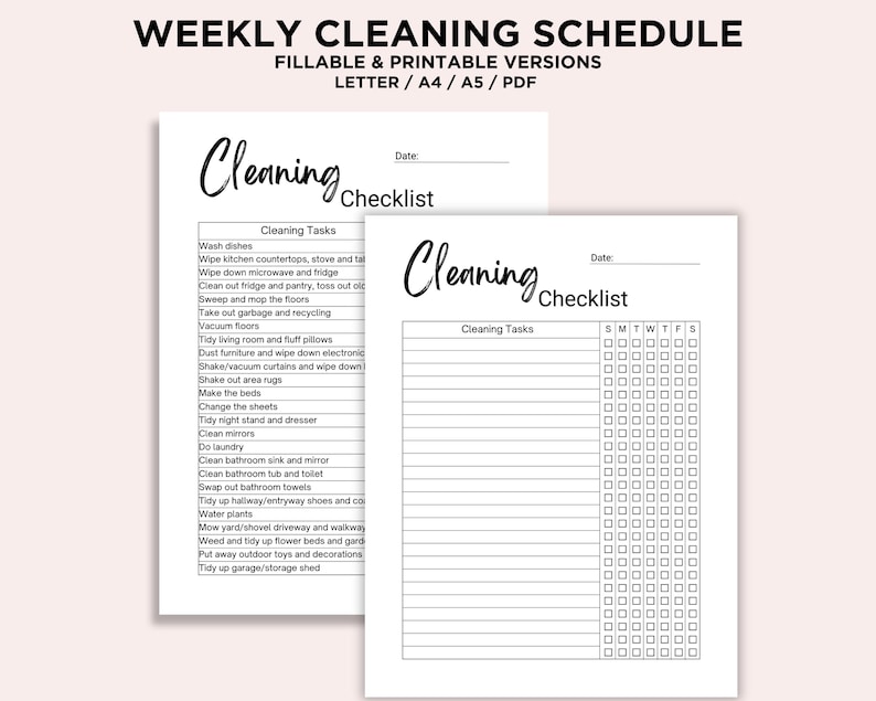 Editable Weekly Cleaning Schedule, Printable Cleaning Checklist ...