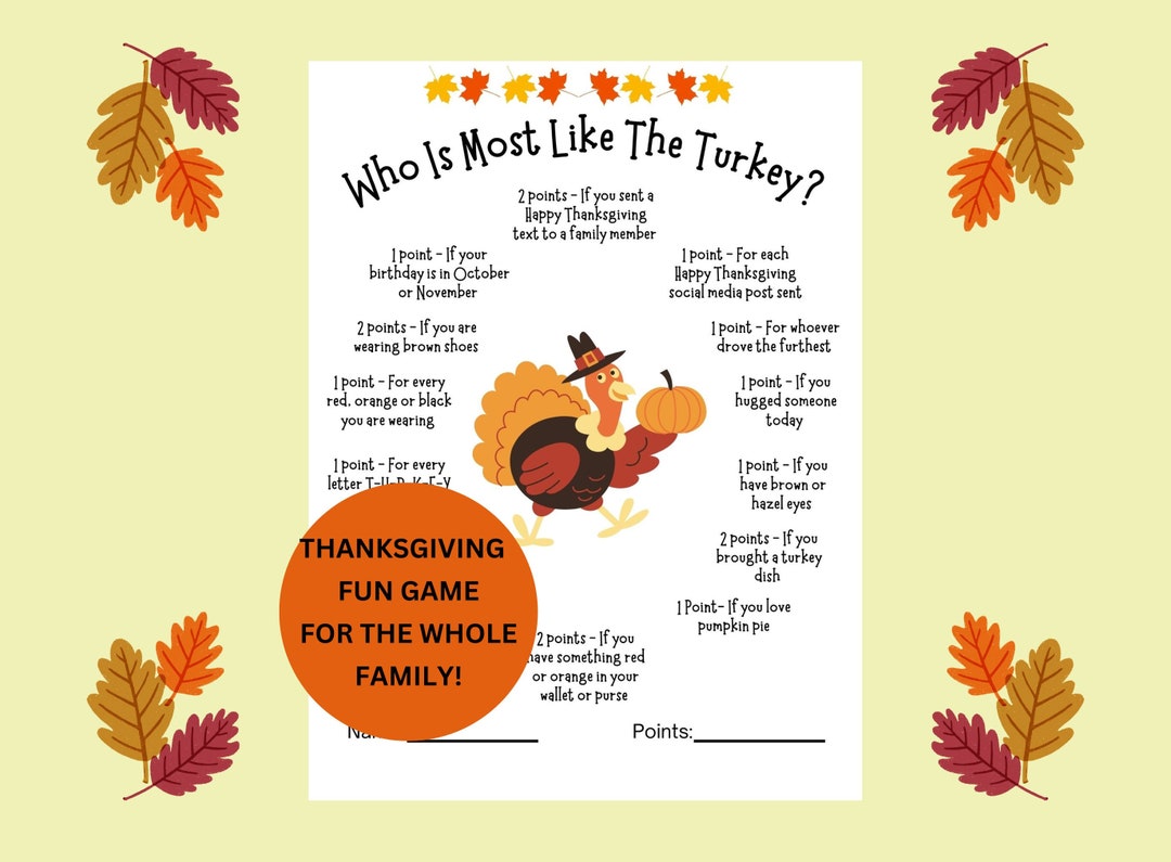 Who is Most Like the Turkey, Printable Thanksgiving Game, Turkey Day ...