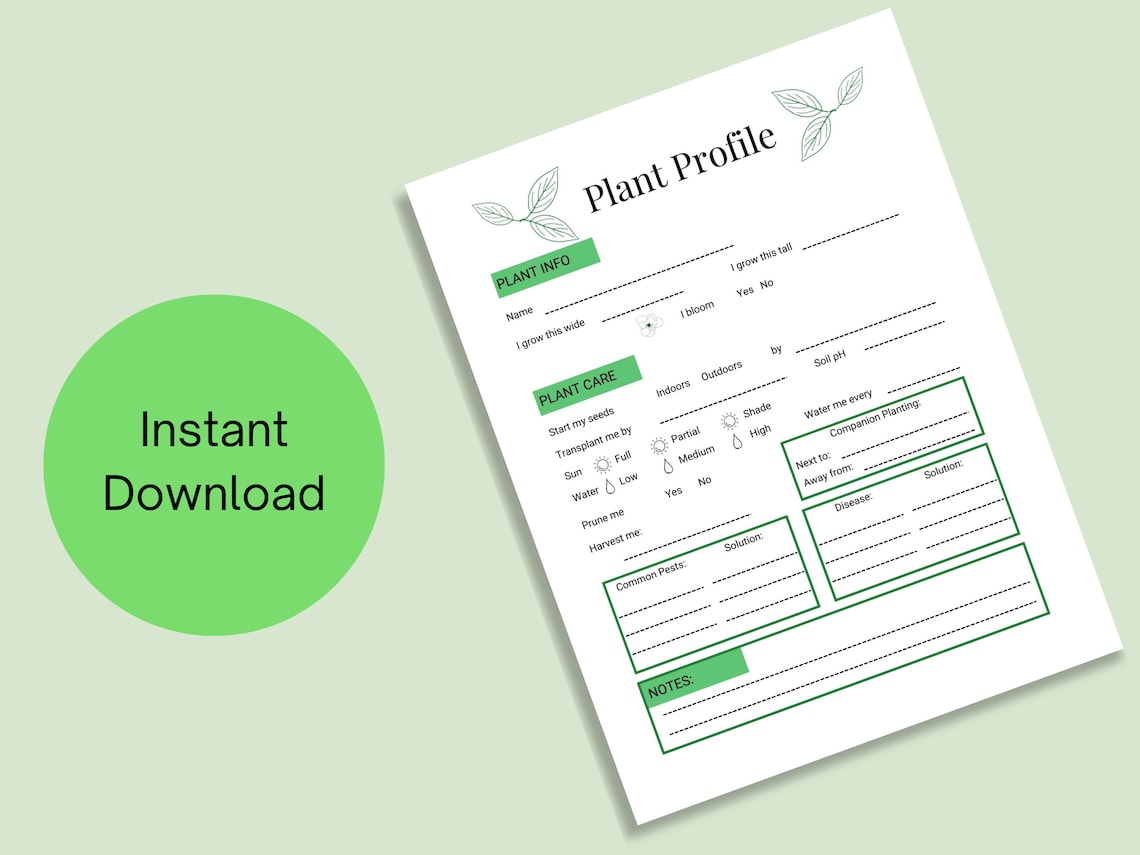 Printable Plant Profile Sheet, Garden Information Page, Gardening Log ...