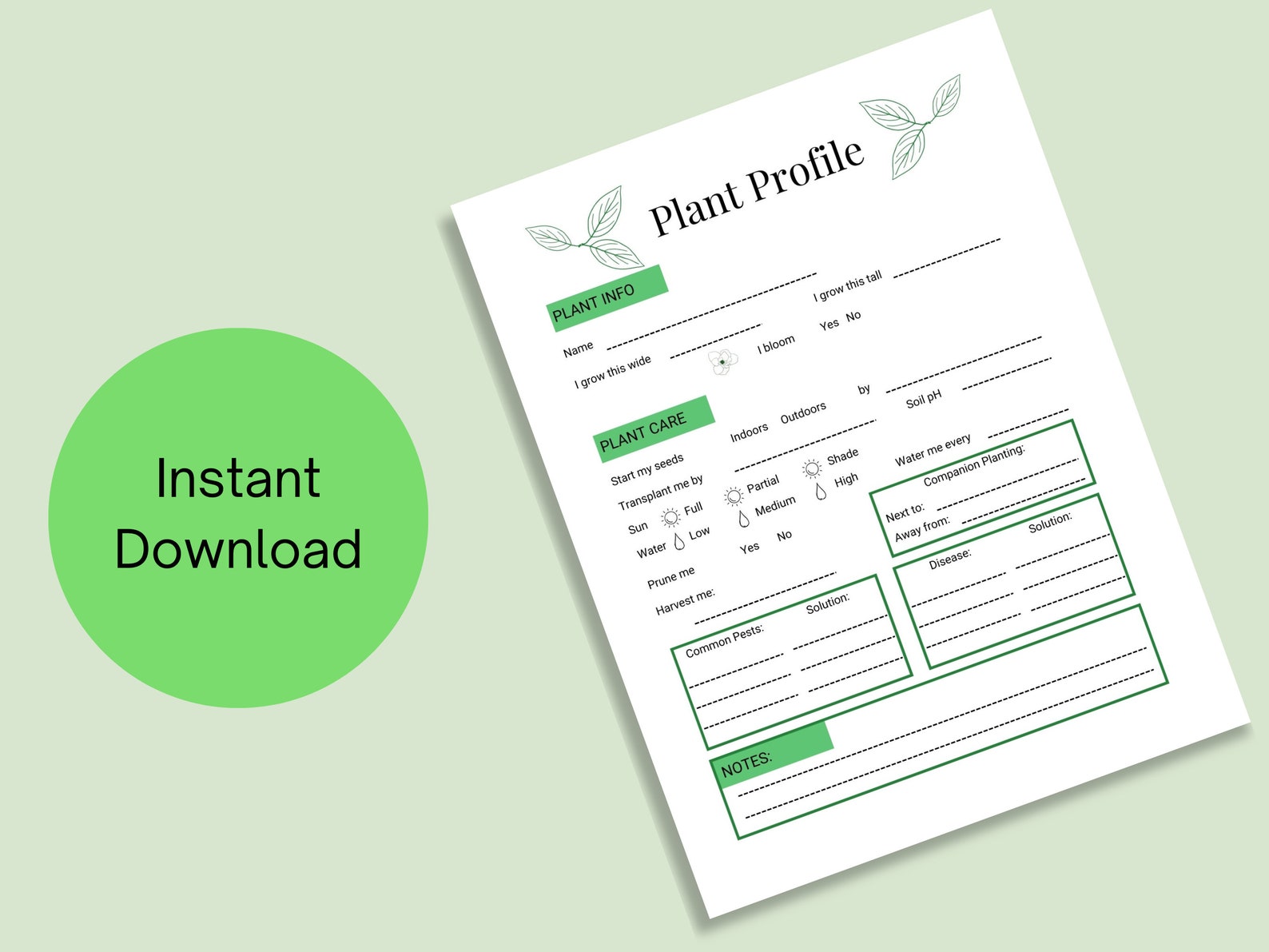 Plant Profile Sheet Printable, Plant Instruction Tracker, Plant Care ...