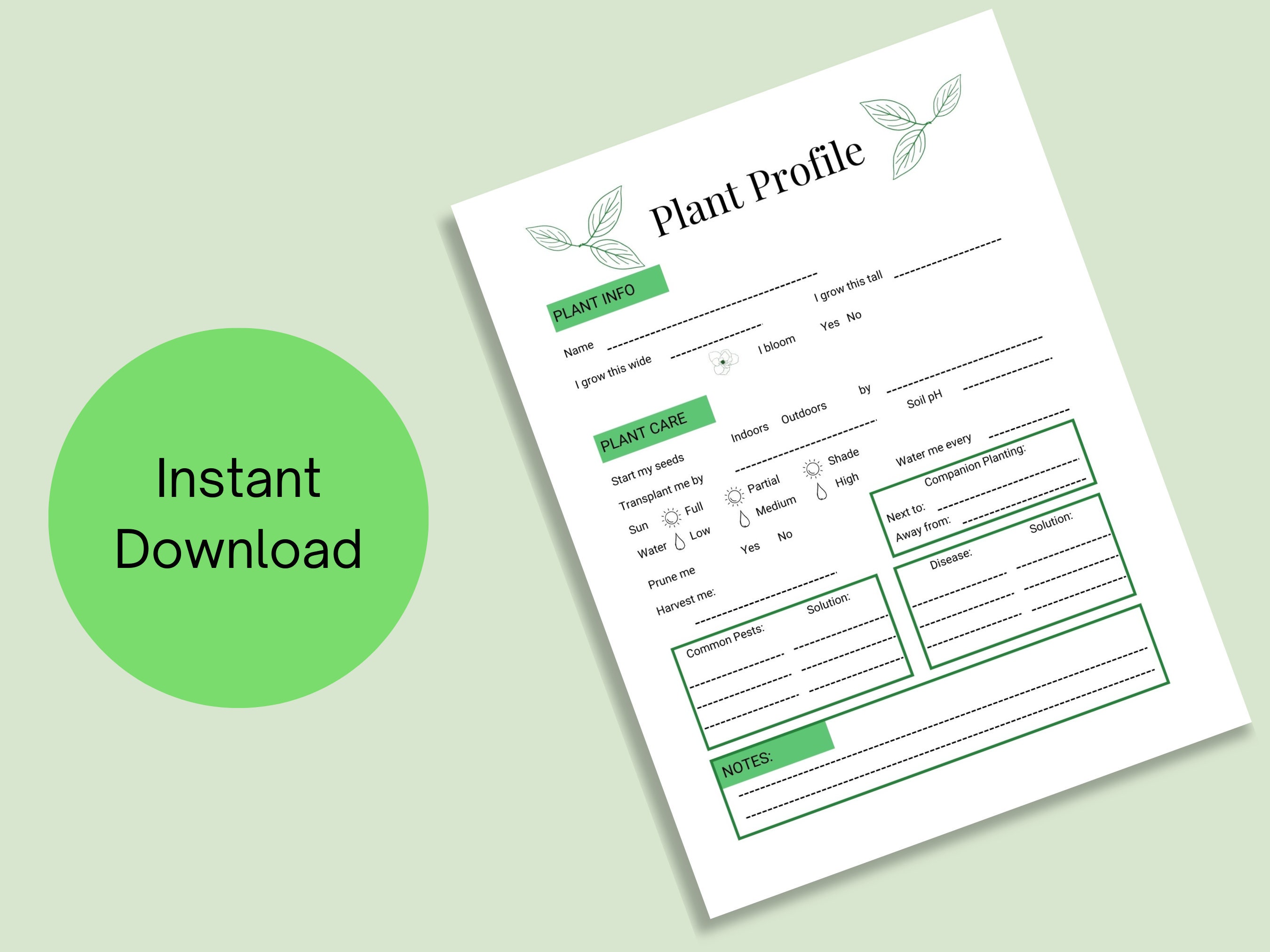 Printable Plant Profile Sheet, Garden Information Page, Gardening Log ...