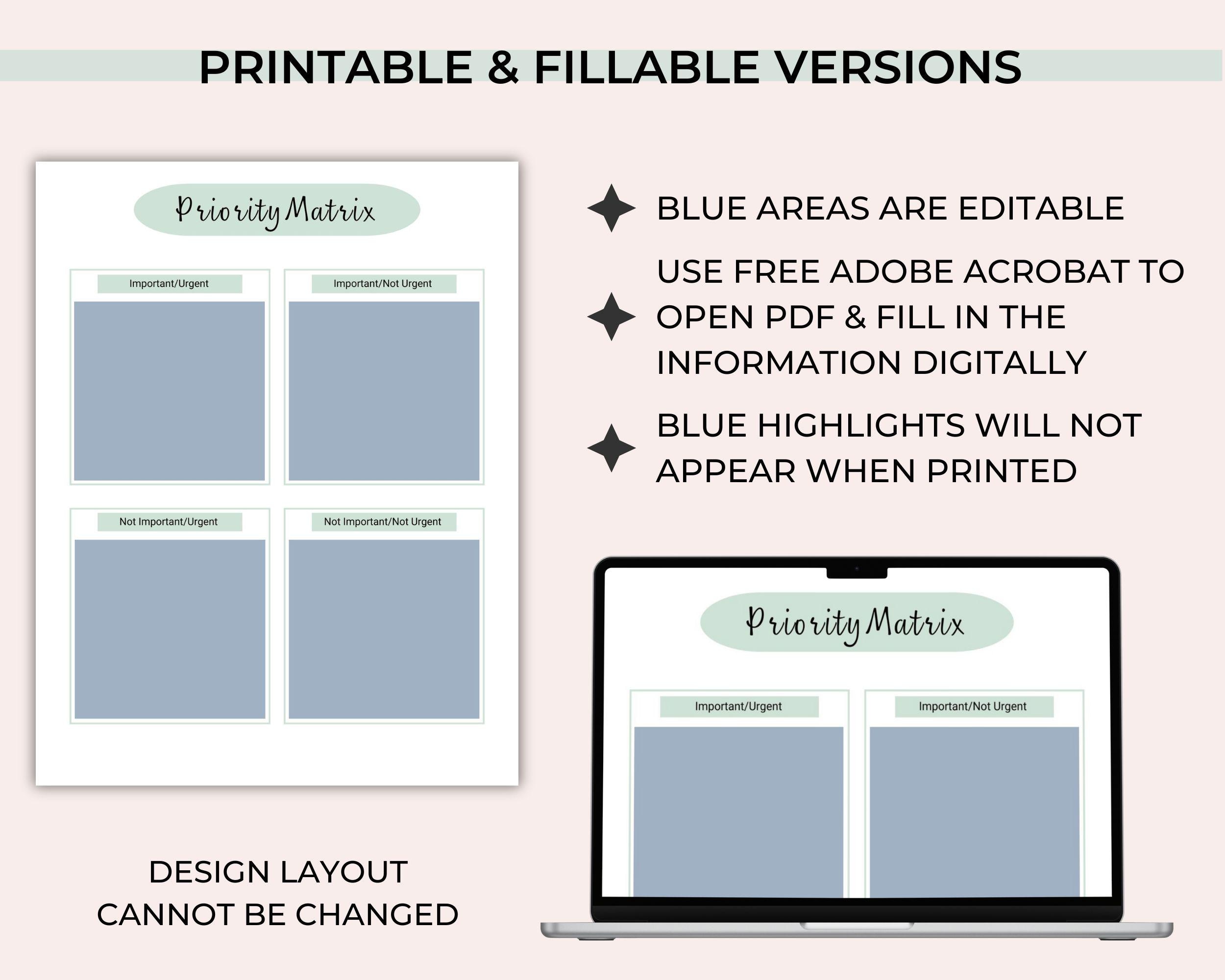 Editable Priority Matrix Planner - Printable Decision Matrix ...