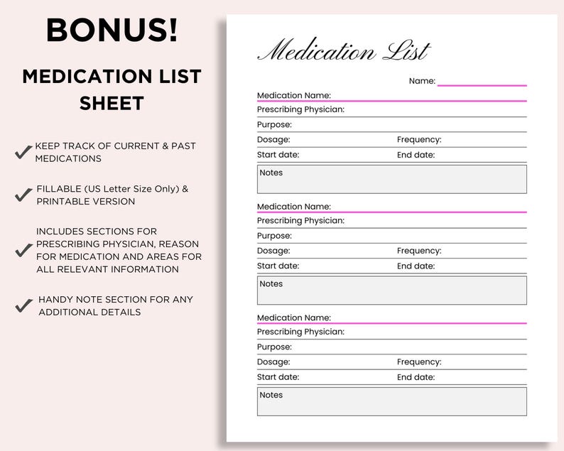 Editable Monthly Medication Tracker, Printable Prescription Tracker ...