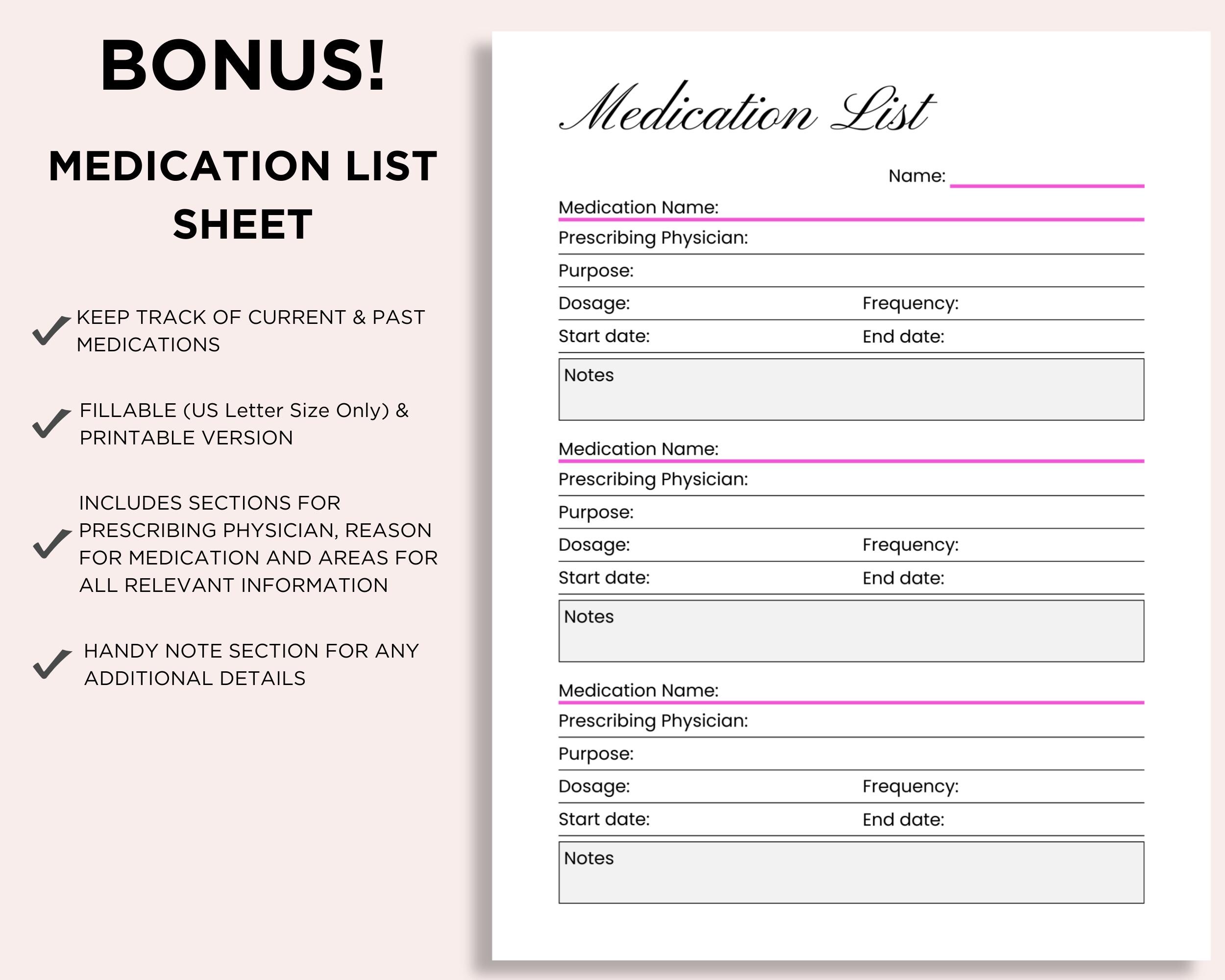 Editable Monthly Medication Tracker, Printable Prescription Tracker ...