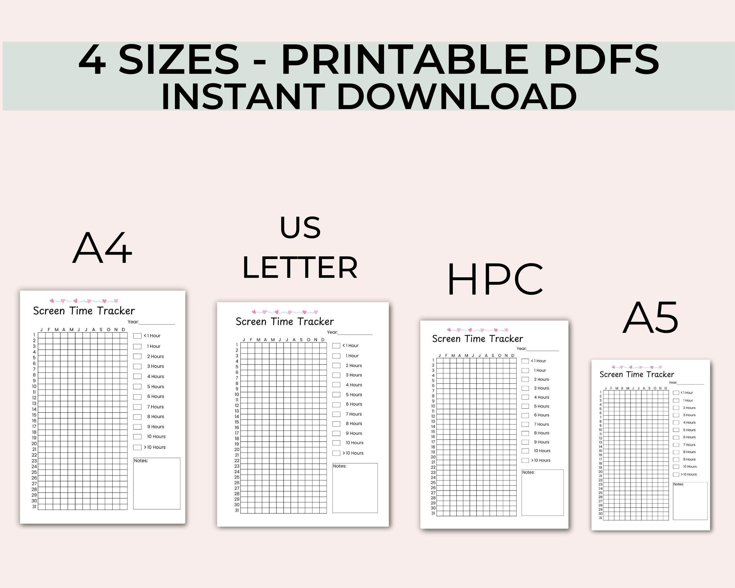 Yearly Screen Time Tracker - Printable Journal Page - Daily Screen Time ...